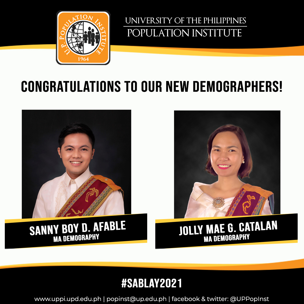 UPPI celebrates two new graduates | UP Population Institute